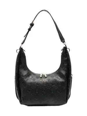 Guess Debossed-logo Shoulder Bag - Black
