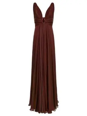 Roberto Cavalli Pleated V-neck Maxi Dress - Brown