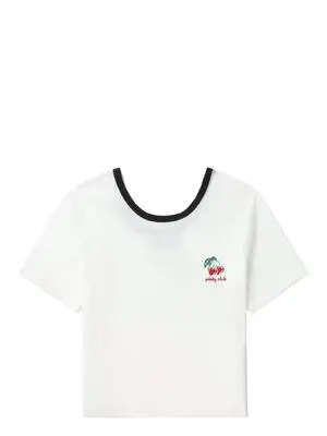 B+AB Cherry-embroidered Ribbed Top - White