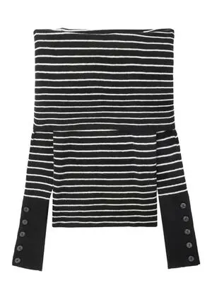 Free People Striped Off-shoulder Sweater - Black