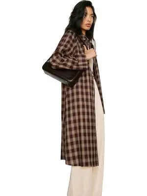 REFORMATION Beck Checked Trench Coat - Brown