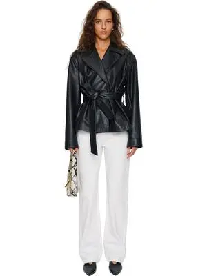 REFORMATION Veda Jaden Cropped Trench Coat Black