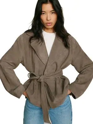 REFORMATION Veda Jaden Cropped Trench Coat Brown
