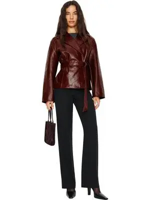 REFORMATION Veda Jaden Cropped Trench Coat Wine Patent