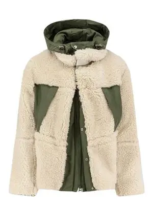 Sacai Eco Shearling And Nylon Jacket - Green