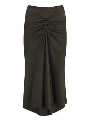 Victoria Beckham Satin Gathered Waist Midi Skirt - Green