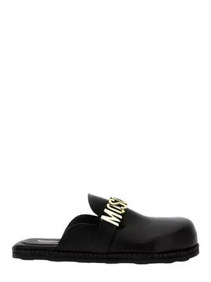 Moschino Logo-plaque Leather Mules - Black