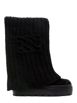 Casadei Knee-high Boots With Knitted Cuffs - Black