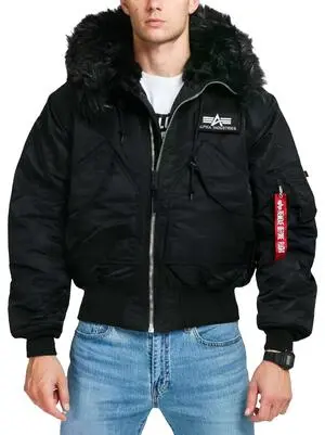 Alpha Industries Faux-fur Hooded Jacket - Black