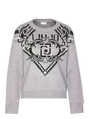 Liu Jo Jacquard-logo Crew-neck Sweater - Grey
