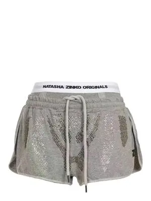 Natasha Zinko Rhinestone-embellished Cotton Shorts - Grey