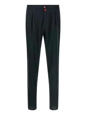 Kiton Pleated Trousers With Logo Button - Blue