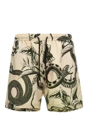 Roberto Cavalli Snake-print Drawstring Swim Shorts - Neutrals
