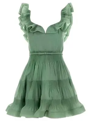 Zimmermann Pleated Ruffled Mini Dress - Green
