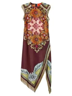 La DoubleJ Floral-print Asymmetric Dress - Brown