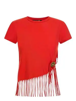Roberto Cavalli Fringe-detail T-shirt - Red