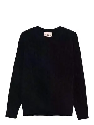 Plan C Quilted Crew-neck Sweater - Blue