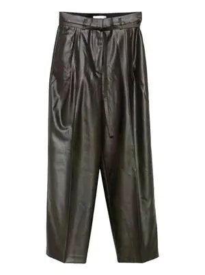 Christian Wijnants Pleated Leather Trousers - Brown