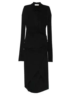 Alberta Ferretti Long-sleeve Asymmetrical Midi Dress - Black