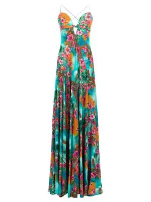 Roberto Cavalli Sleeveless Floral-print Maxi Dress - Blue