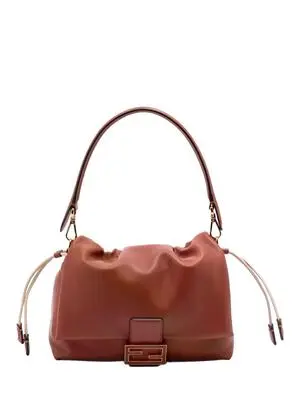 Fendi Medium Mamma Baguette Shoulder Bag With Logo Plaque - Brown