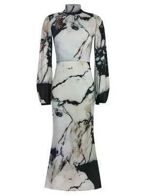 Roberto Cavalli Marble-print Midi Dress - White