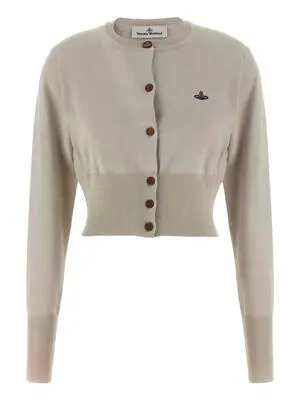 VIVIENNE WESTWOOD Embroidered-logo Cropped Cardigan - Neutrals