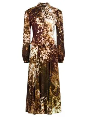 Roberto Cavalli Printed Pleated Midi Dress - Brown
