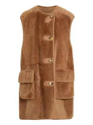 Max Mara Effige Reversible Shearling Vest - Camel