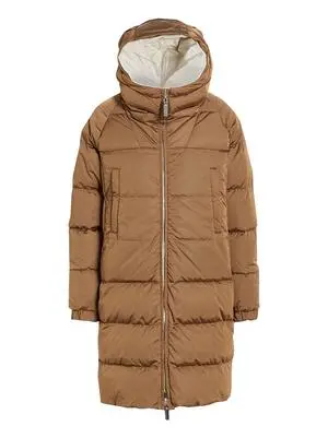 Max Mara Quilted Shell Hooded Coat Light Brown