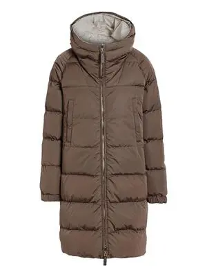 Max Mara Quilted Shell Hooded Coat Taupe