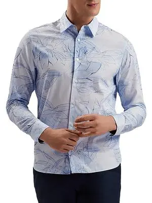 Ted Baker London Walesby Regular Fit Floral Print Shirt - Light Blue