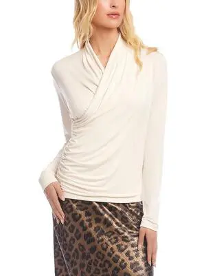 Karen Kane Crossover Side Shirred Top Ecru