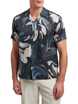 Ted Baker London Rognski Tropical Floral Linen Short Sleeve Relaxed Fit Button Down Shirt - Multicolor