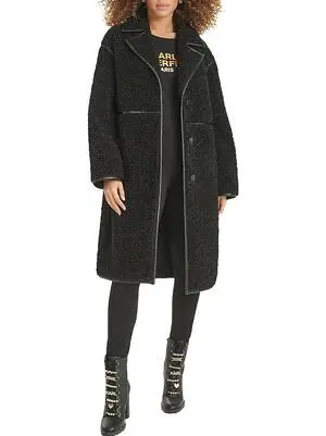 Karl Lagerfeld Paris Faux Sherpa Button-front Jacket - Black