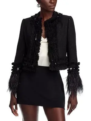 UNGARO Dune Cropped Sequin Tweed Jacket - Black