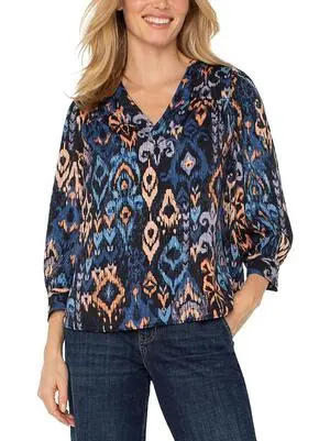 LIVERPOOL Ikat Print Top - Blue Multi