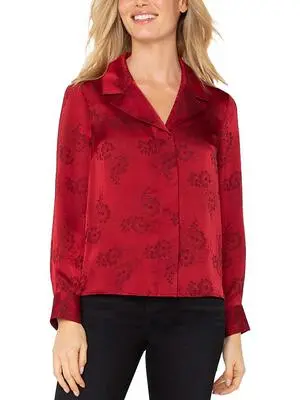 LIVERPOOL Floral Print Satin Blouse - Dark Red Floral