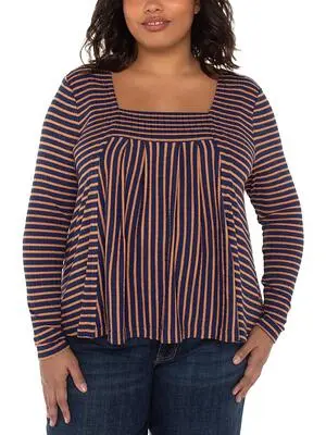 LIVERPOOL Long Sleeve Knit Top - Blue/ Giner Stripe