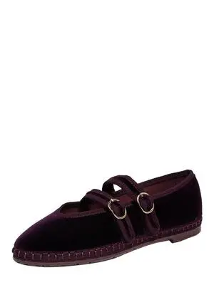 FLABELUS Claire Velvet Mary Jane Flats - Aubergine