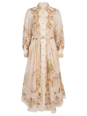 Zimmermann Linen-silk Memento Midi Shirt Dress - Pink