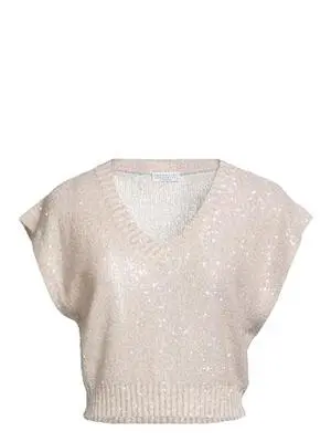 Brunello Cucinelli Knitted Sweater With Sequins - Beige