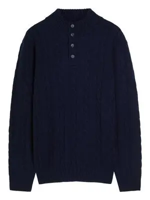 AURÉLIEN Cable-knit Wool And Cashmere-blend Polo Jumper - Navy
