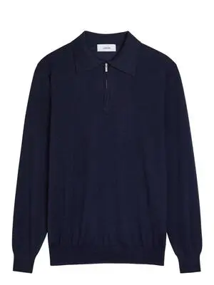 LARDINI Fine-knit Wool-blend Polo Shirt - Navy
