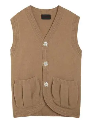 Simone Rocha Faux Pearl-embellished Wool-blend Vest - Camel