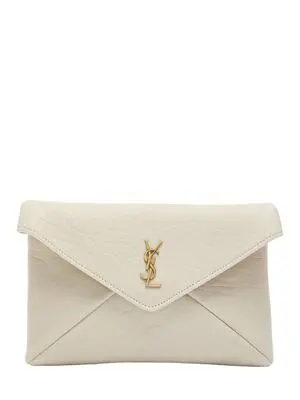 SAINT LAURENT Cassandre Pebbled Leather Clutch