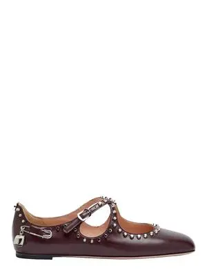 Bally Beliska Studded Leather Ballet Flats - Burgundy
