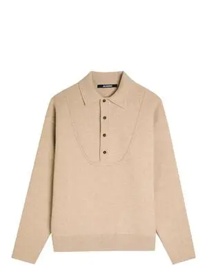 Jacquemus La Pallone Melange Wool And Cashmere-blend Polo Jumper - Beige