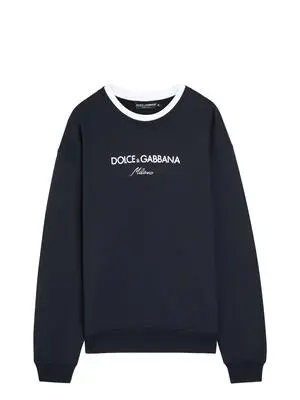 Dolce & Gabbana Logo-embroidered Cotton Sweatshirt - Blue