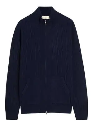 AURELIEN Ribbed Wool And Cashmere-blend Cardigan - Navy